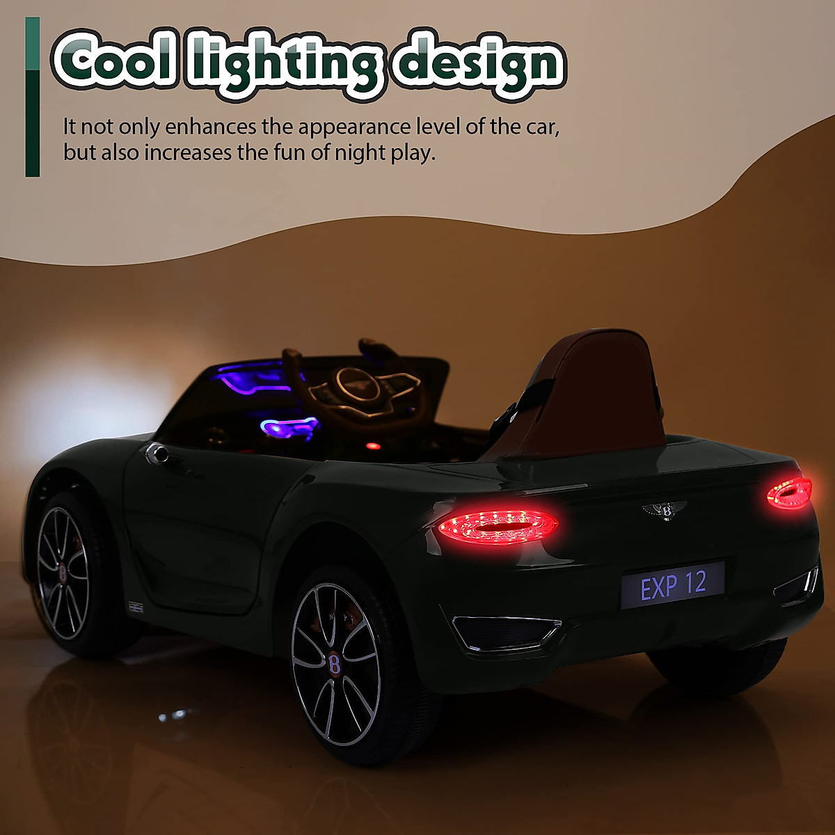 Tobbi 12V Licensed Bentley Electric Kids Ride On Racer Cars Toy Battery Powered Vehicle with Remote Control 3 Speeds MP3 USB in Blackish Green