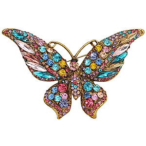 Crystal Rhinestone Butterfly Brooch Elegant Lapel Pins Dress Accessories Jewelry Gift For Women Girls (Multi)