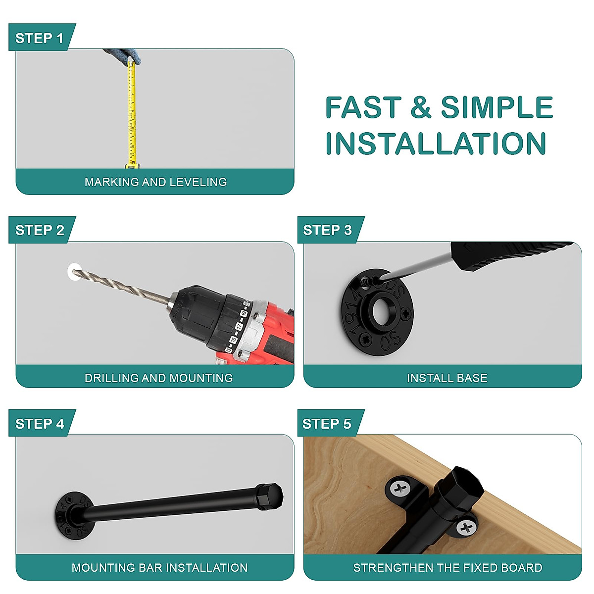 ETELI Lumber Storage Rack Wall Mount Wood Storage Racks with 6-Level System Wood Organizer Utility Racks Shelf Holds Up 1200 Lbs for Indoor and Outdoor Use