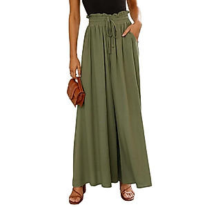 Dokotoo 2024 Stylish Women's Plus Size Wide Leg Palazzo Pants Spring Summer Lightweight Sport Elastic High Waist Yoga Pant with 2 Side Pockets for Women Green S