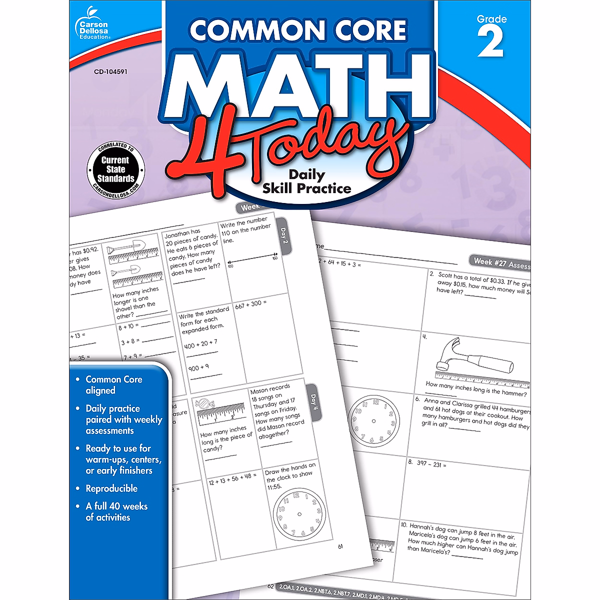 Carson Dellosa Common Core 4 Today Workbook, Math, Grade 2, 96 Pages (CDP104591)