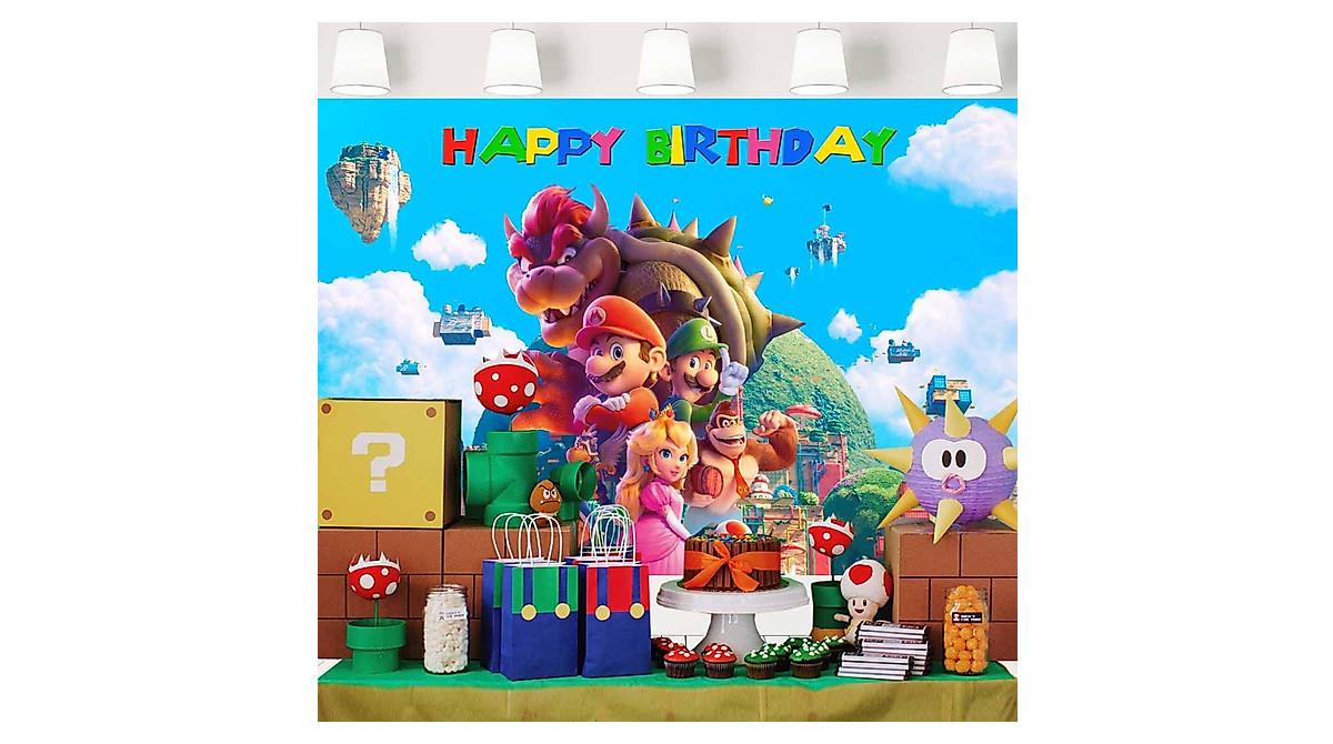 Super Mario Movie Backdrop for Kids Birthday Party 7x5 ft Blue
