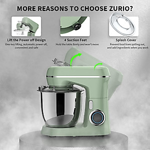 ZZR SEVEN Stand Mixer, Dough Mixer, Cake Mixer, Kitchen Mixer with Bowl SS 5.5 QT, 450W Copper Motor, Standing Mixer with Beater, Dough Hook, SS Egg Whisk (450W Green)