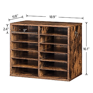 HOOBRO Literature Organizers, 12 Compartments Office Mailbox with Adjustable Shelves, Wood Countertop Literature Sorter for Office, Home, Classroom, Mailrooms Organization Rustic Brown FG12WF01