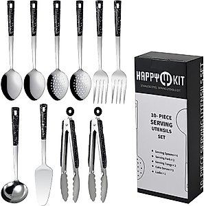 Stainless Steel Metal Serving Utensils - Set of Serving Spoons,Slotted Spoons, and Serving Tongs.serving fork,cake server