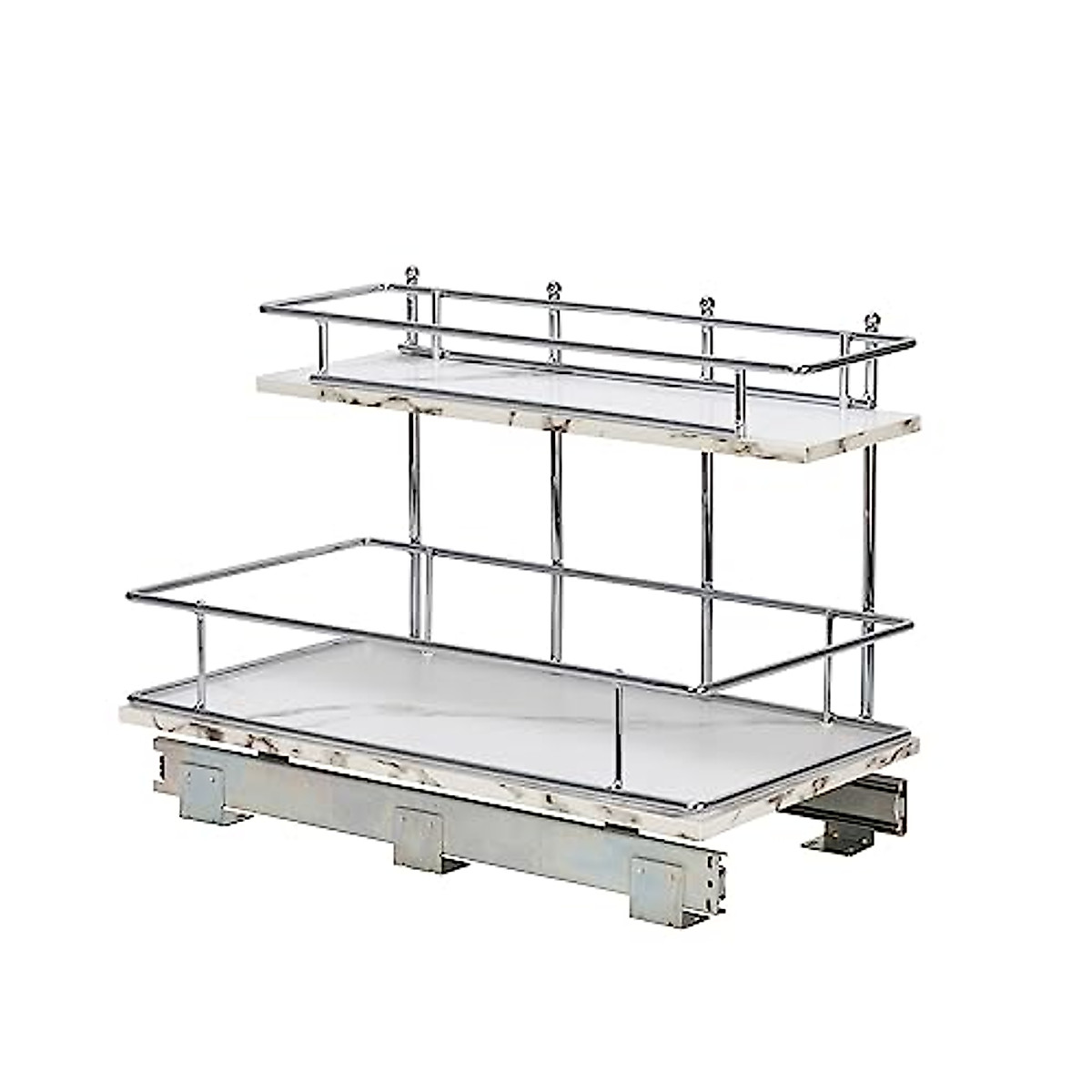 Household Essentials Glidez Chrome-Plated Steel and Faux Marble Pull-Out/Slide-Out Storage Organizer for Under Sink or Cabinet - 2-Tier Design - Fits Standard Size Cabinet or Shelf, White and Chrome