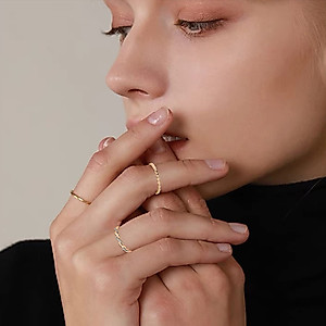 KOHOTA 10PCS 14K Gold Plated Rings for Women Gold Stackable Knuckle Rings Set Cute Dainty Silver Stacking Band Ring Pack Simple Heart Zirconia Wedding Promise Eternity Rings Size 5-12