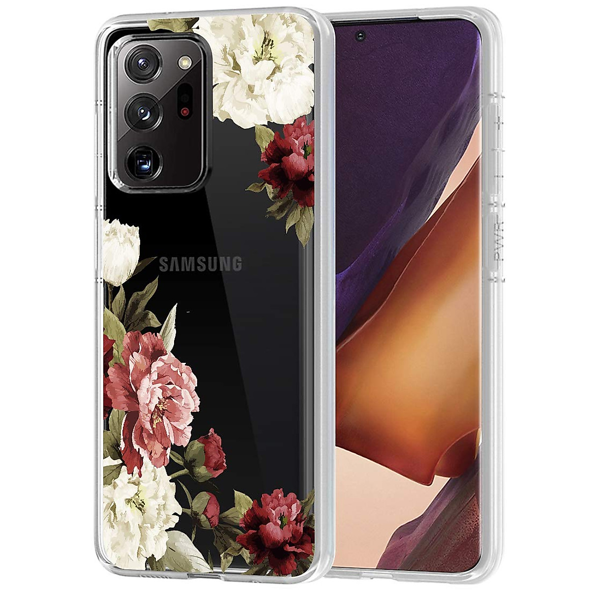 Ueokeird Phone Case for Galaxy Note 20 Ultra/Note 20 Ultra 5G Case Girls, Slim Shockproof Clear Floral Pattern Soft Flexible TPU Protective Cover for Samsung Galaxy Note 20 Ultra (Blossom Flower)
