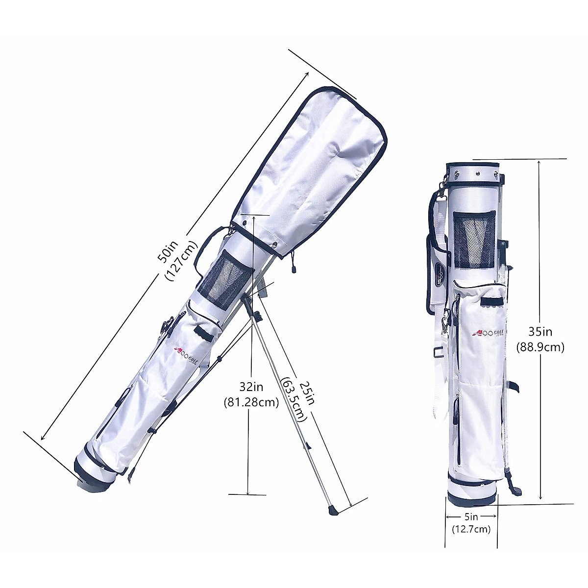 C4 A99Golf Men's and Women's Range Sunday Pencil Carry GOLF Stand Bag golf travel bag Removable Top Cover with Strap and Stand White Great gift for golfer!
