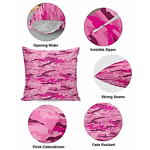applebless Set of 2 Throw Pillow Covers Square for Home Decor, Camouflage Netting Camo Pink 18x18 Inch Cotton Reversible Pillow Case Sofa Soft Cushion Cases for Bedroom Couch Bed Car Chair