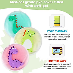 Hilph Kids Ice Packs for Boo Boos, Toddler Dinosaur Ice Pack Reusable Childrens Boo Boo Buddy Hot Cold Gel Packs for Kids Injuries, Pain Relief, Bumps & Bruises, Breastfeeding, Wisdom Teeth (3 Packs)