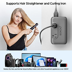 SOKOO International Power Adapter 220v to 110v Converter, Voltage Converter US to Europe with 3 USB A and 1 USB C Step Down Power Converter Adapter Combo for Curling Irons and Hair Straighteners