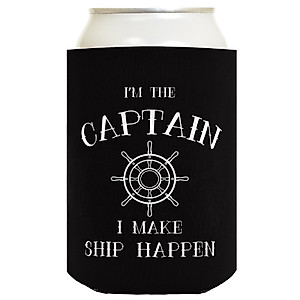 Sailing Gifts Captain First Mate Ship Happen Bundle Nautical Gifts 2 Pack Can Coolie Drink Coolers Coolies Black Magenta