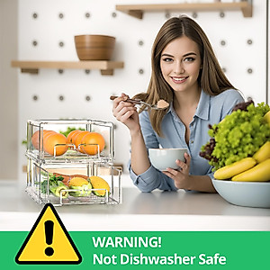 DAMYNUO 2 Pack Refrigerator Drawers - Fridge Organizer Bins Stackable Storage Drawers, Clear Refrigerator Organizing Containers Pull Out Drawer for Fruit, Vegetable Storage and Keep Fresh