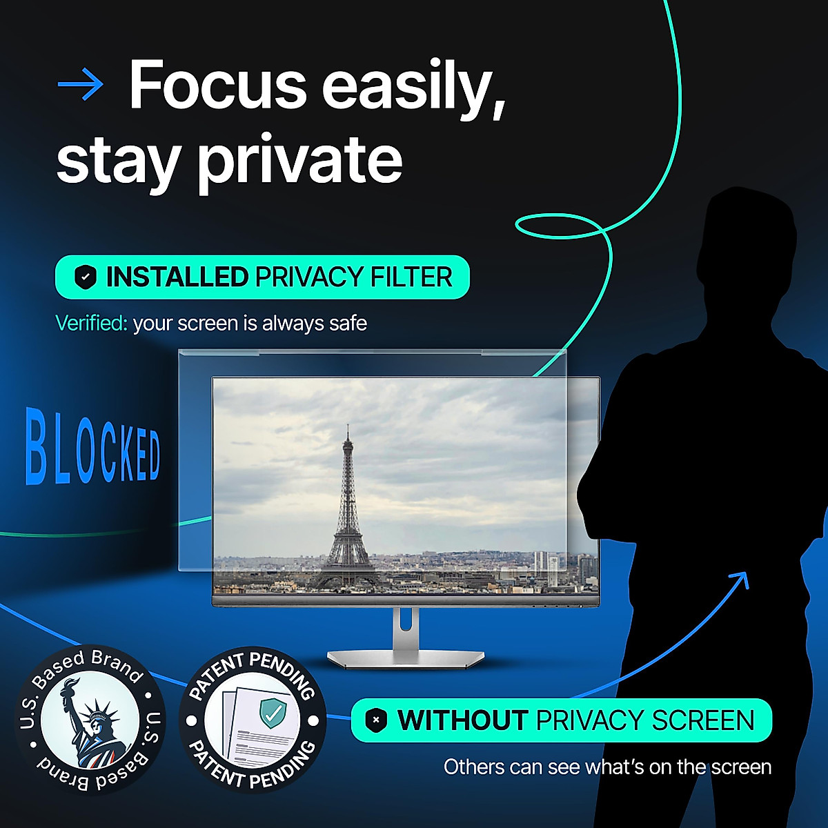 VINTEZ Universal Acrylic 26, 27 Inch Computer Privacy Screen Filter for Widescreen Computer Monitors - 24.1" x 15.1" (612 x 384 mm) - Monitor Frame Hanging Type