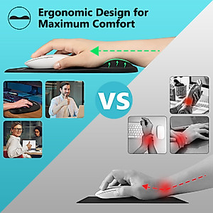 Mouse Pad, SOQOOL 2 Pack Ergonomic Mouse Pads with Comfortable and Cooling Gel Wrist Rest Support and Lycra Cloth, Non-Slip PU Base for Easy Typing Pain Relief, Durable and Washable for Easy Cleaning