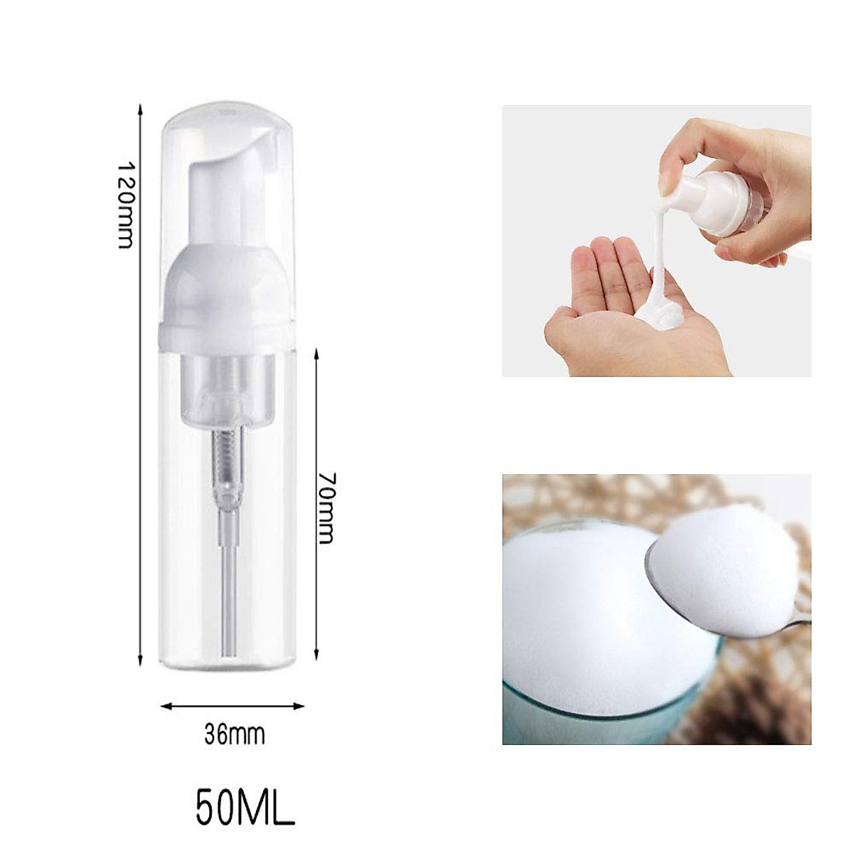KEAIYYJ- Foam Pump Bottle Travel Size Mousse Small Mini Soap Dispensers Clear Plastic Empty Refillable Containers 1.7 oz 2 Pack