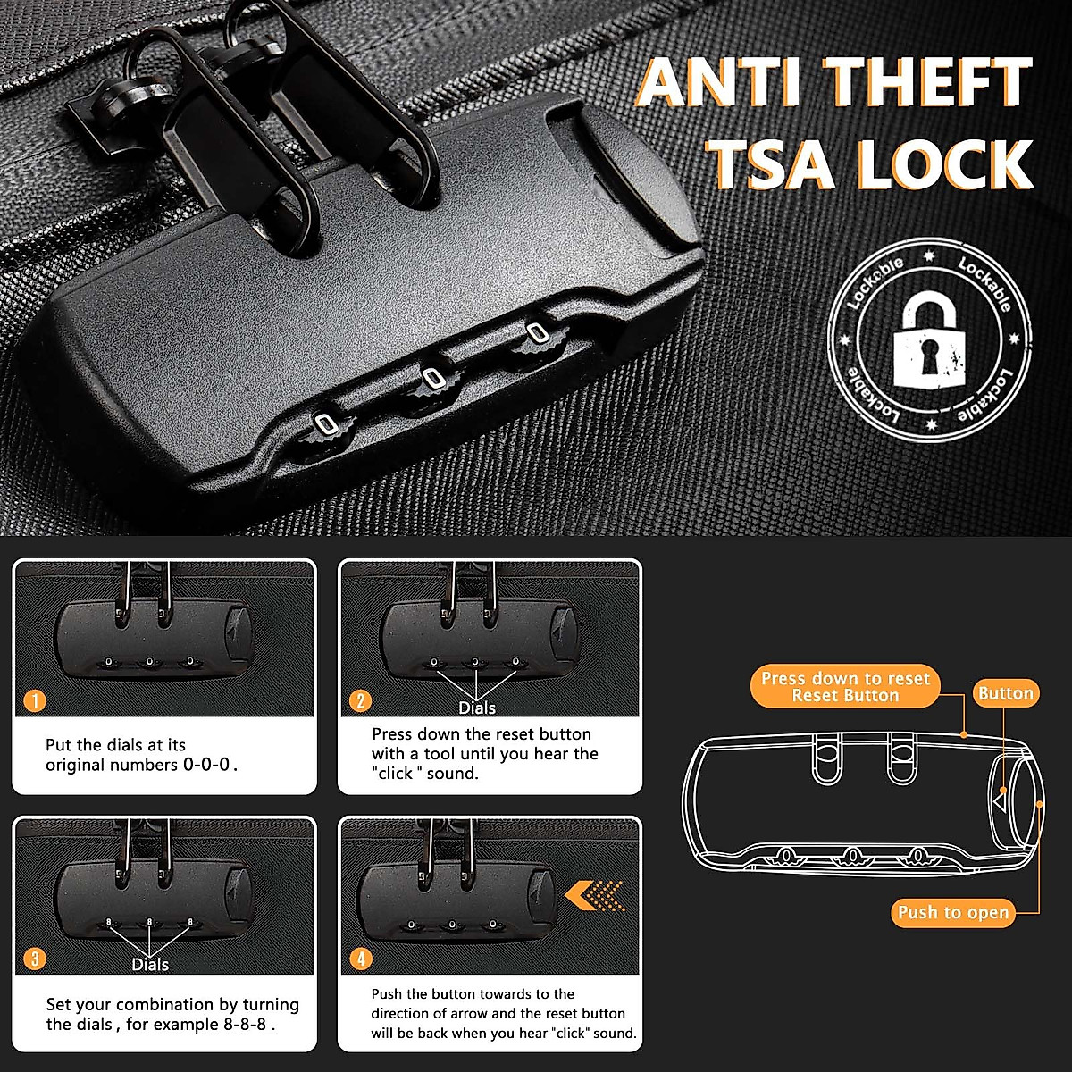 SafeDelux Insulated Lunch Bag with Combination Lock - Durable, Leakproof, Large Cooler Bag with Adjustable Shoulder Strap for Men Women (Black)