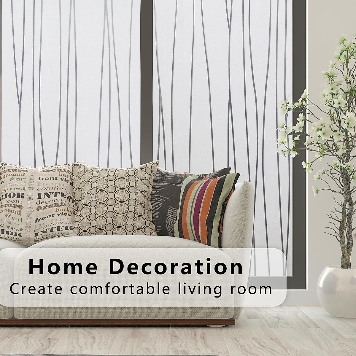 Finnez Window Film Privacy and Light Protection Sticker Film Frosted Look Static Cling for Home Office 11.8'' x 78.7''