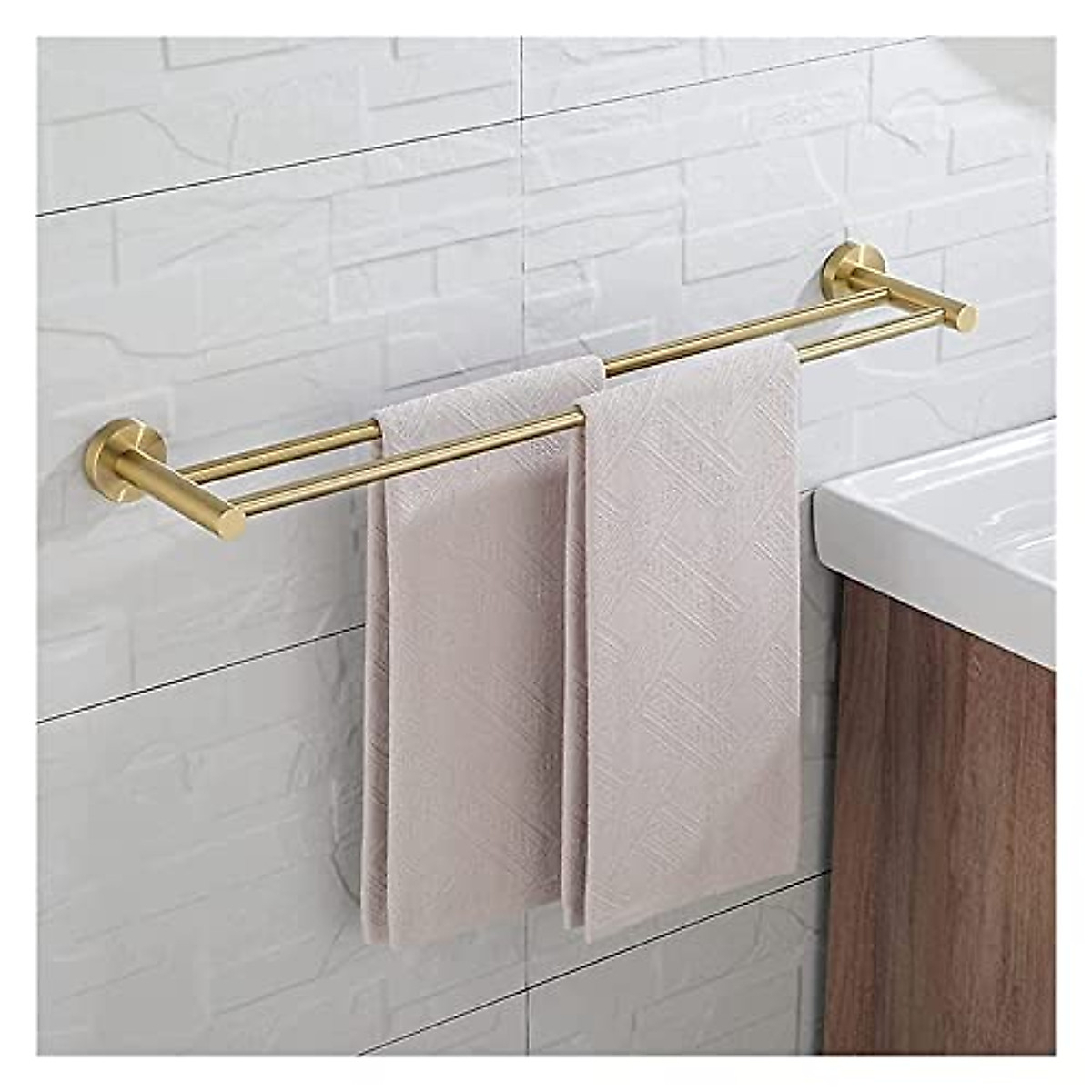 Towel BAR Rack Wall Mounted Towel Rack Towel Holder Rails Stainless Steel Material Towel Rack Brushed Gold Towel Bar Bathroom Hanger Towel Rack Toilet Wall-Mounted Shelf Double Rod (Color : 1 Pcs)