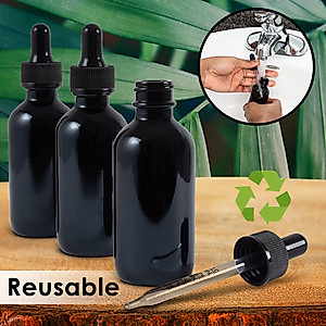 Brilliant Black 2-ounce Boston Round Tincture Bottles With Droppers- Black Glass Droppers for Essential Oils and Serums-Not Painted or Coated Complete UV Protection Bundled In 24 Pack For Bulk Needs