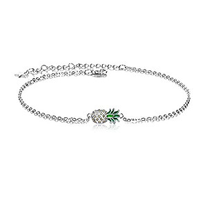 Pineapple Anklets Gifts for Women Sterling Silver Adjustable Pineapples Chain Link Ankle Bracelets Beach Anklet Jewelry for Women Teens