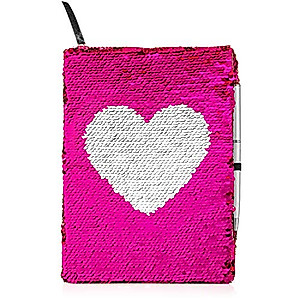 Twerp Sequin Journal for Girls - Includes Gem-top Pen | Reversible Sequin Heart Diary | Perfect Notebook for Girls
