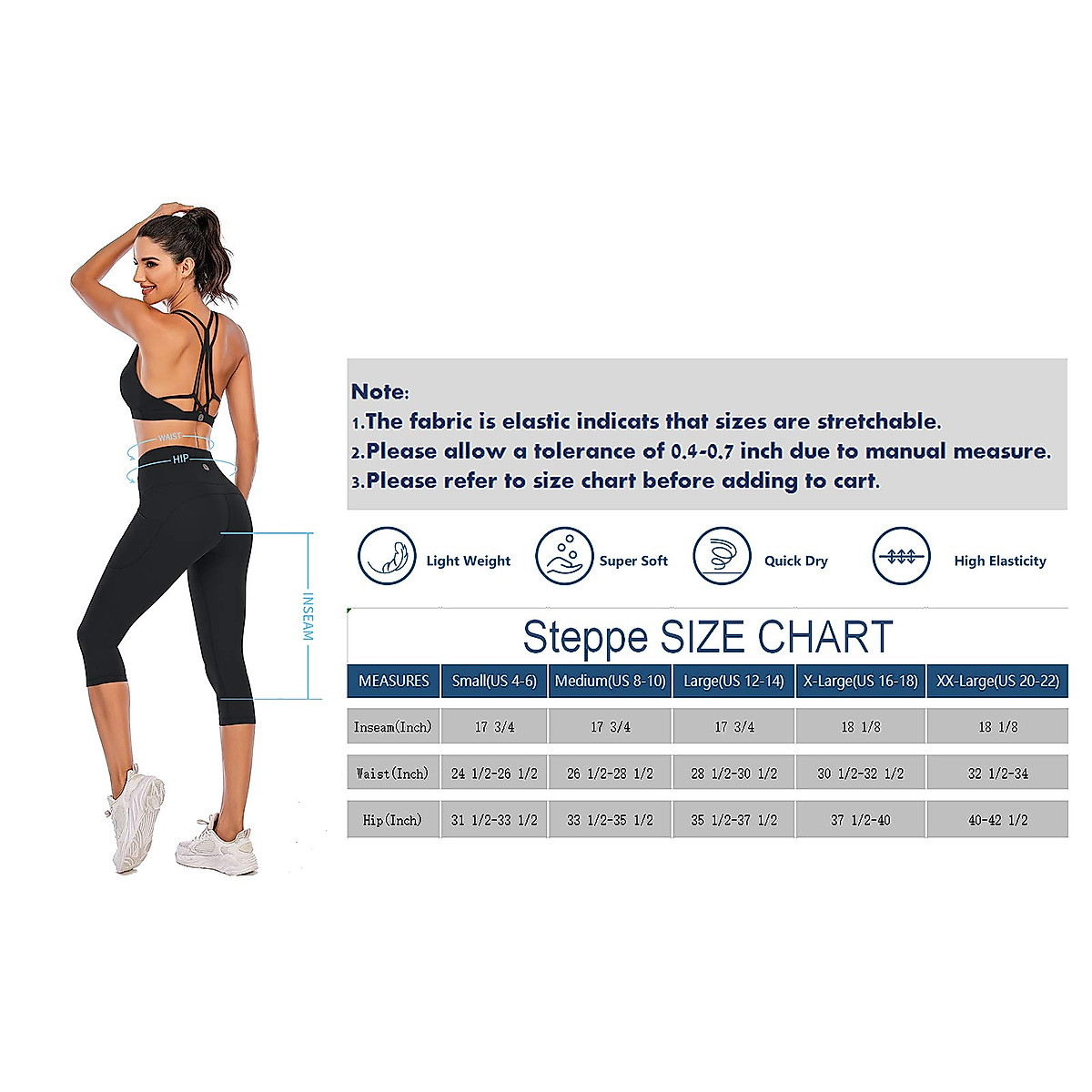 Steppe Naked Feeling High Waisted Yoga Pants Women's Workout Capris Leggings with Pockets Tummy Control Buttery Soft Running Compression Capris for Athletic Gym Exercise Fitness Black-XXL