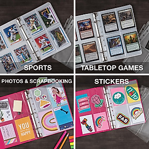 Samsill 50 Pack 4 Pocket Trading Card Sleeves, Holds 400 Cards,Clear, Fits in Standard 3 Ring Mini Binder