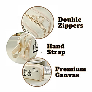 Sotzac Canvas Cartoon Pencil Case Large Capacity Pen Pouch Cosmetics Bag Double Zippers ([new season] Rabbit-Study)