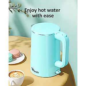 Wamife 1.5L Electric Kettle Water Boiler Stainless Steel Inner 1500W Hot Water Kettle Cool Touch Electric Water Kettle Fast Heating, Blue