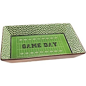 Boston International Super Bowl Football Party Ceramic Deep Dish Serving Platter, 13 x 9-Inches, Football Fever