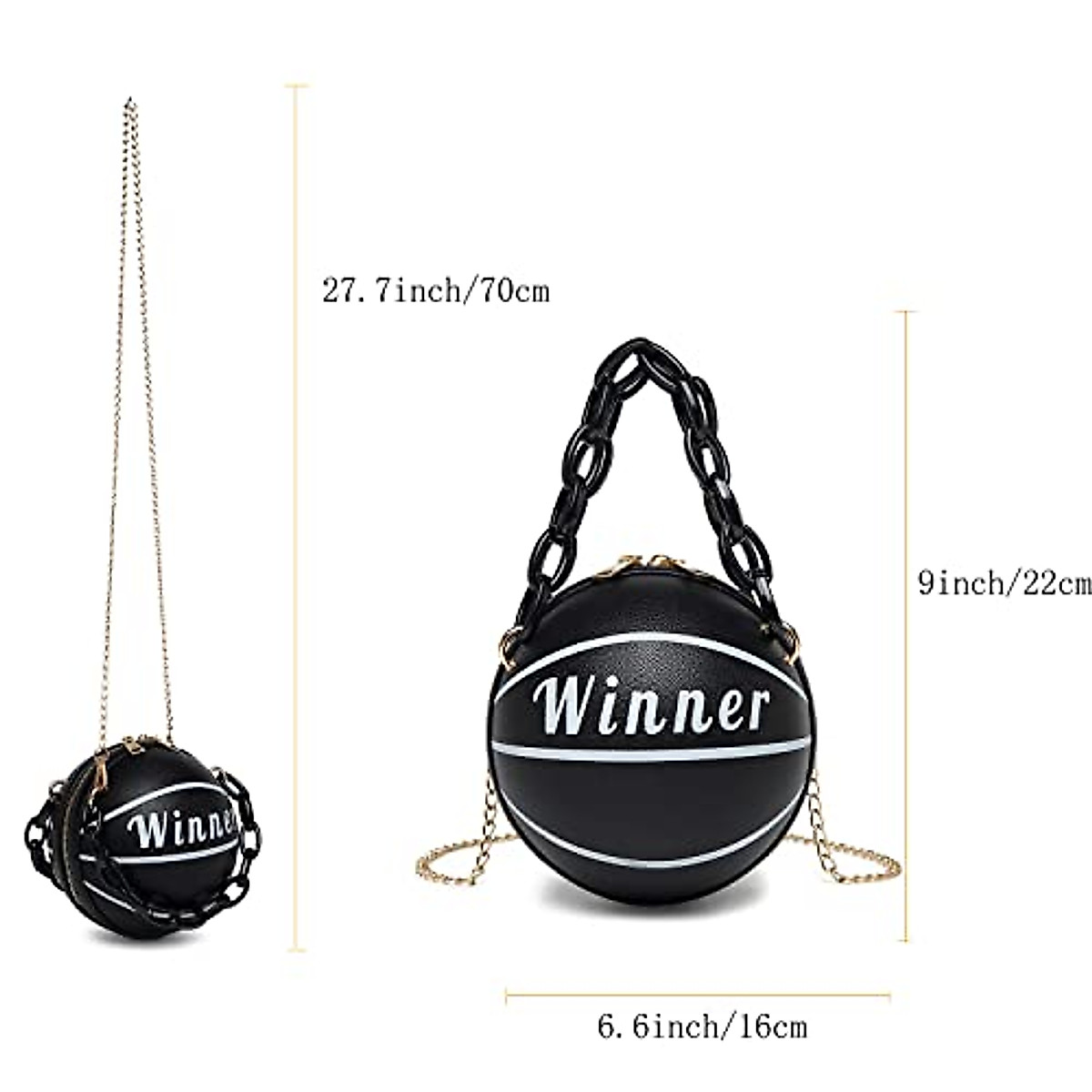 SUXING Ladies Basketball Bag Basketball-Shaped Crossbody Bag Handbag Girl Mini One-Shoulder PU Leather Round Handbag (black)