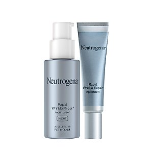 Neutrogena Rapid Wrinkle Repair Face & Neck Night Moisturizer Retinol Cream, 1 fl. oz & Rapid Wrinkle Repair Under-Eye Cream with Retinol, 0.5 fl. oz