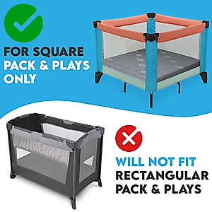 Sleepah Square 36x36 Mattress Pad (Trifold) Waterproof Memory Foam Portable Mattress Topper w Removable Cover Compatible with Joovy Room 2 Delta Children Century Thick Dual Sided