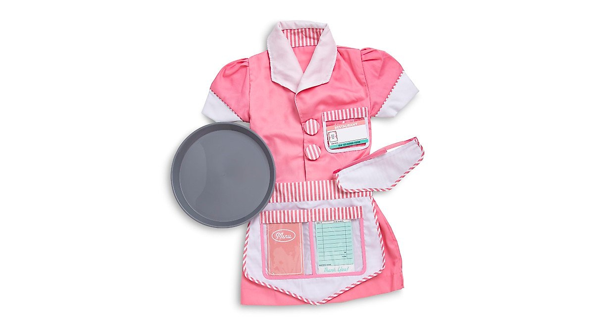 Melissa & Doug Pink Waitress Role Play Costume Set (7 pcs) for Kids 3-6