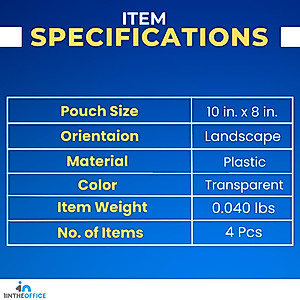 1InTheOffice Pencil Pouch for 3 Ring Binder, Binder Pencil Pouch, Zipper Pencil Pouch, 10" x 8", Clear, 4 Pack