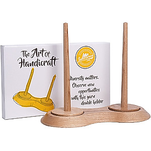 LABORWOOD Wooden Yarn Double Holder 6x13x11 with 2 Spindles Knit Smooth Twirling Mechanism Spinning Winder Separator Stable Storage Dispenser for Crochet Knitting Gift Accessories Chrocheting(Apricot)