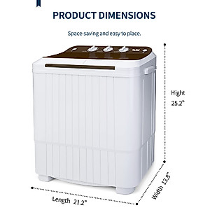TABU Portable Washing Machine, 2 in 1 Washer Machine, Twin Tub Washing and Spining Combo Machine, 16.5LBS Portable Washer for Apartment, Dorms, RVs, Camping and More, White&Brown