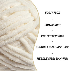 3 Packs Plush Chenille Chunky Crochet Yarn - Baby Yarn for Crocheting Soft - Velvet Yarns Knitting for Blankets Crafts - Fluffy Amigurumi Yarns 150g / 196.8yds (3 White)