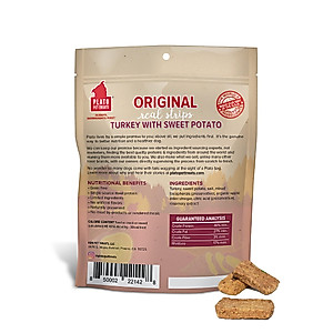 PLATO Turkey Real Strips Natural Dog Treats - Real Meat - Air Dried - Made in the USA - Turkey & Sweet Potato, 6 ounces