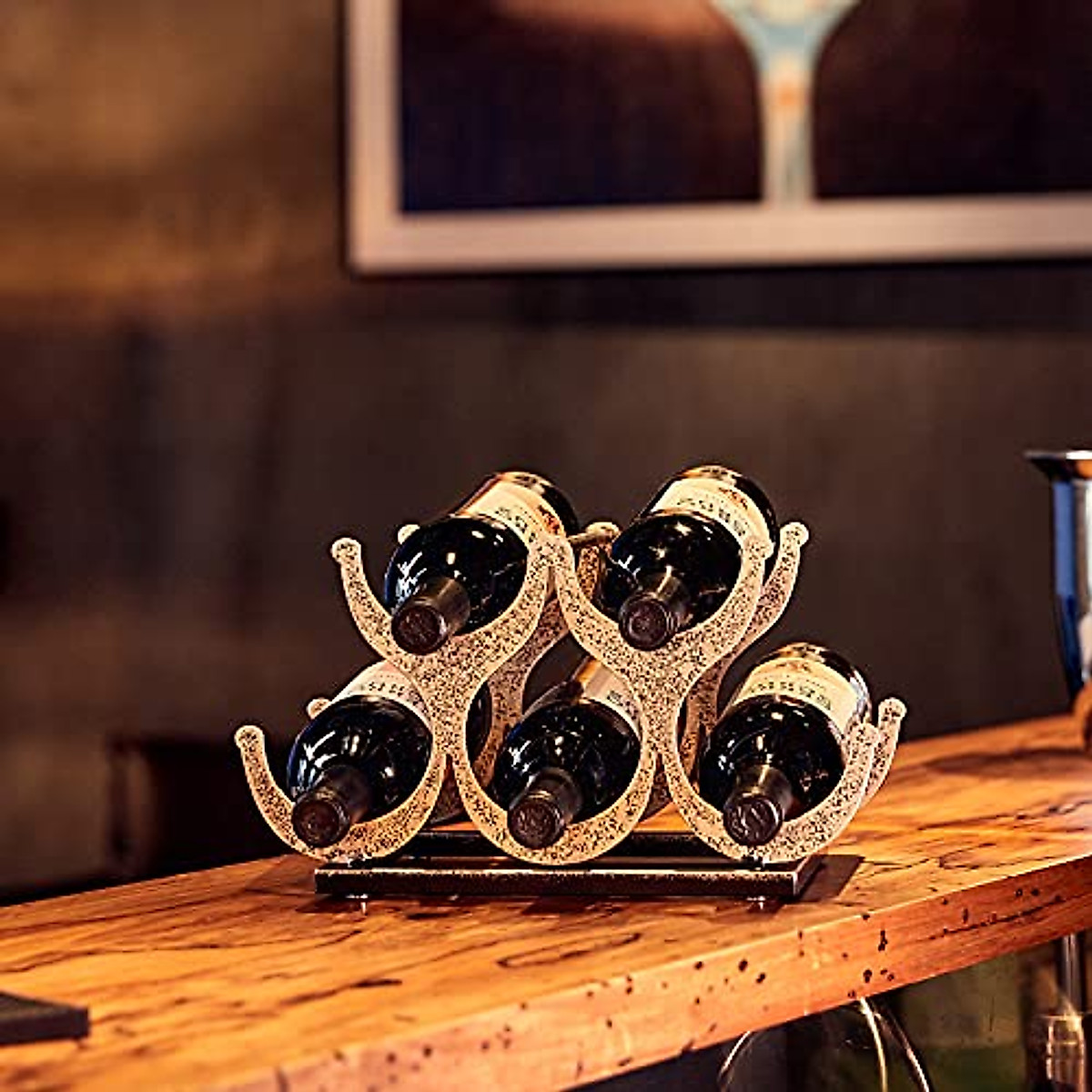Aayla Wine Holder Rack - Metal Gold Tabletop Wine Bottle Holders, Holds 5 Wine Bottles, Assembly Required, for Wine Lovers to Store The Wine Collection