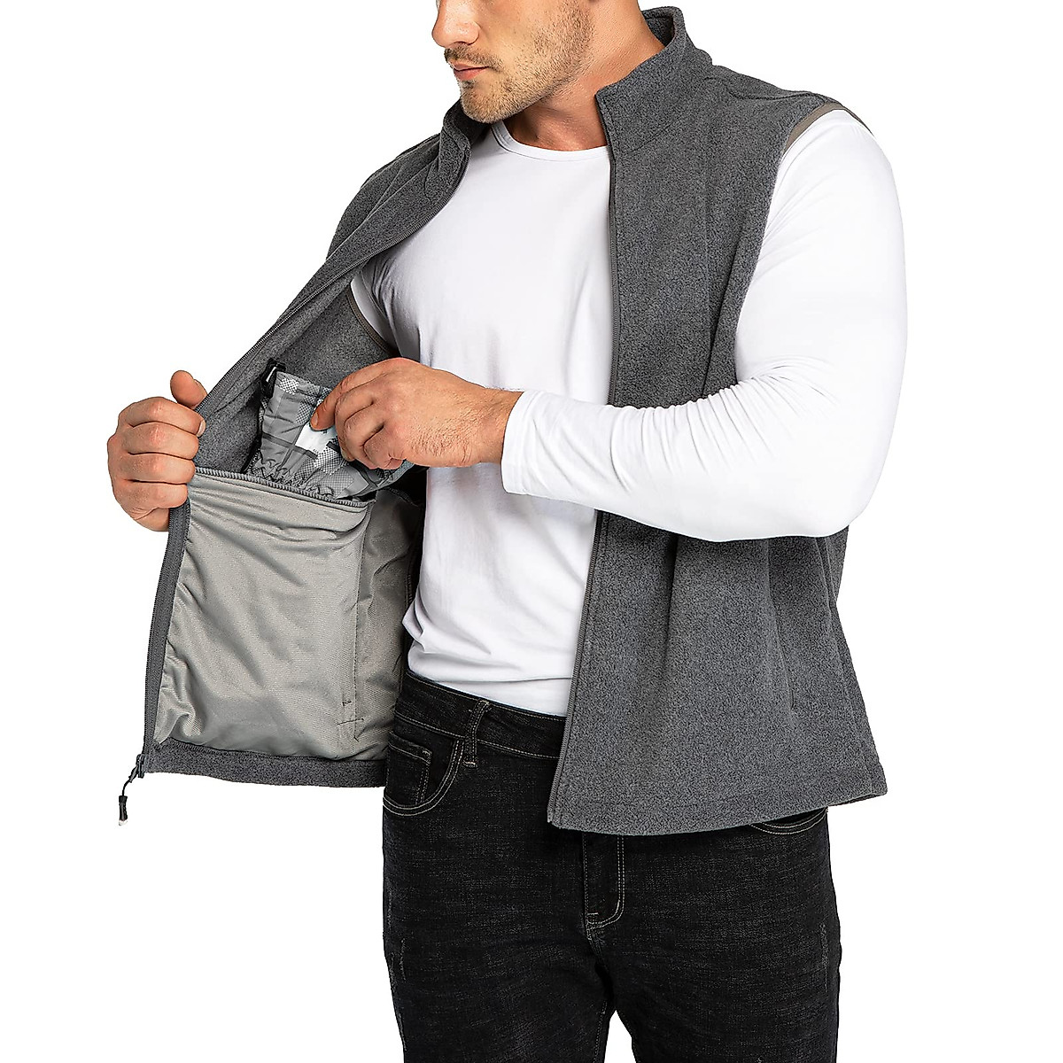 33,000ft Men's Fleece Vest, Lightweight Warm Zip Up Polar Vests Outerwear with Zipper Pockets, Sleeveless Jacket for Winter