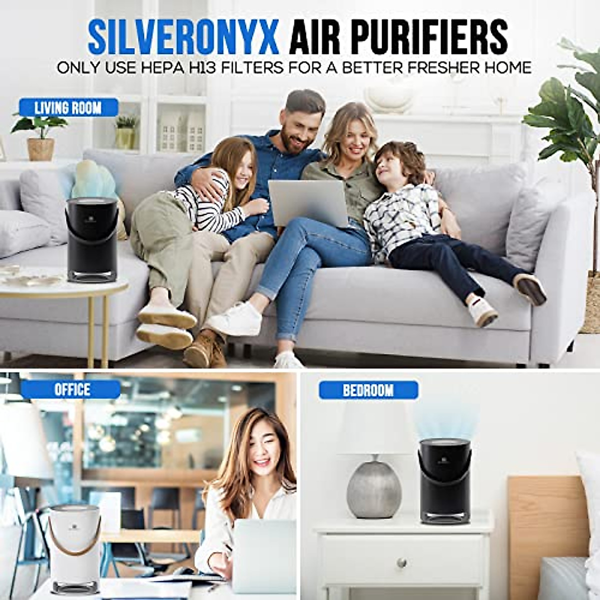 SILVERONYX Air Purifiers for Home with True H13 HEPA Filter Bedroom Air Cleaner For Pollen, Allergies, Pet Dander, Hair, Dust, Odor, Sleep Mode 3-Speed Control, Portable Air Purifier, 3-Speed Black