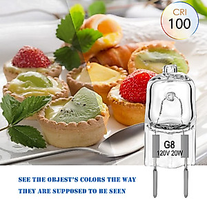 G8 Halogen Light Bulbs 20Watt 120Volt Halogen Light Bulb G8 Base Bi-Pin Shorter 1-3/8" (1.38") Length 20W T4 JCD Warm White Under Cabinet Puck Lighting Replacements,12Pack
