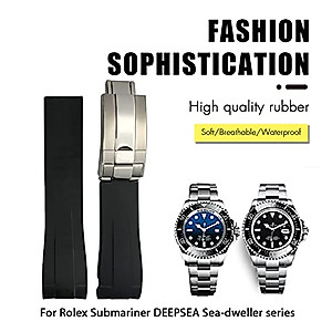 Wscebck 21mm 22mm Black Red Blue Rubber Watchband for Rolex Deepsea Sea-Dweller Submariner 41mm Diving Waterproof Silicone Watch Strap (Color : Preto, Size : 22mm Deepsea)
