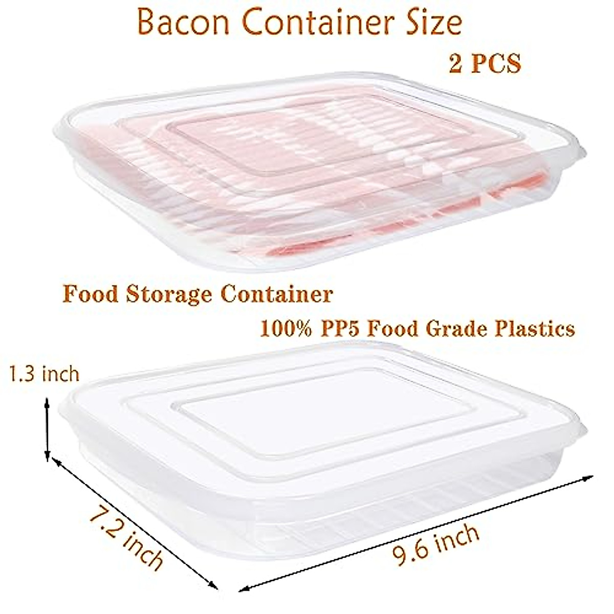 HXYCNNA Bacon Container for Refrigerator, Lunch Meat Container for Refrigerator, Bacon Keeper, Deli Meat Storage Containers, Kitchen Food Storage Containers With Lids Airtight (2 Pack)