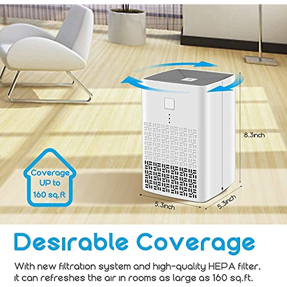 ZHENGXOO Small Air purifier for Bedroom with True HEPA, Portable Air Cleaner Designed for Small Rooms uses 5V 1A Usb Power Interface Model：AM-120 (White)…