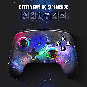 AchiIles Switch Pro Controller, 9 Colors RGB Lights with BackButton/Dual Vibration/6-Axis Motion Wireless Control for Switch/Switch Lite/Switch OLED,5 Levels Adjustable Vibration