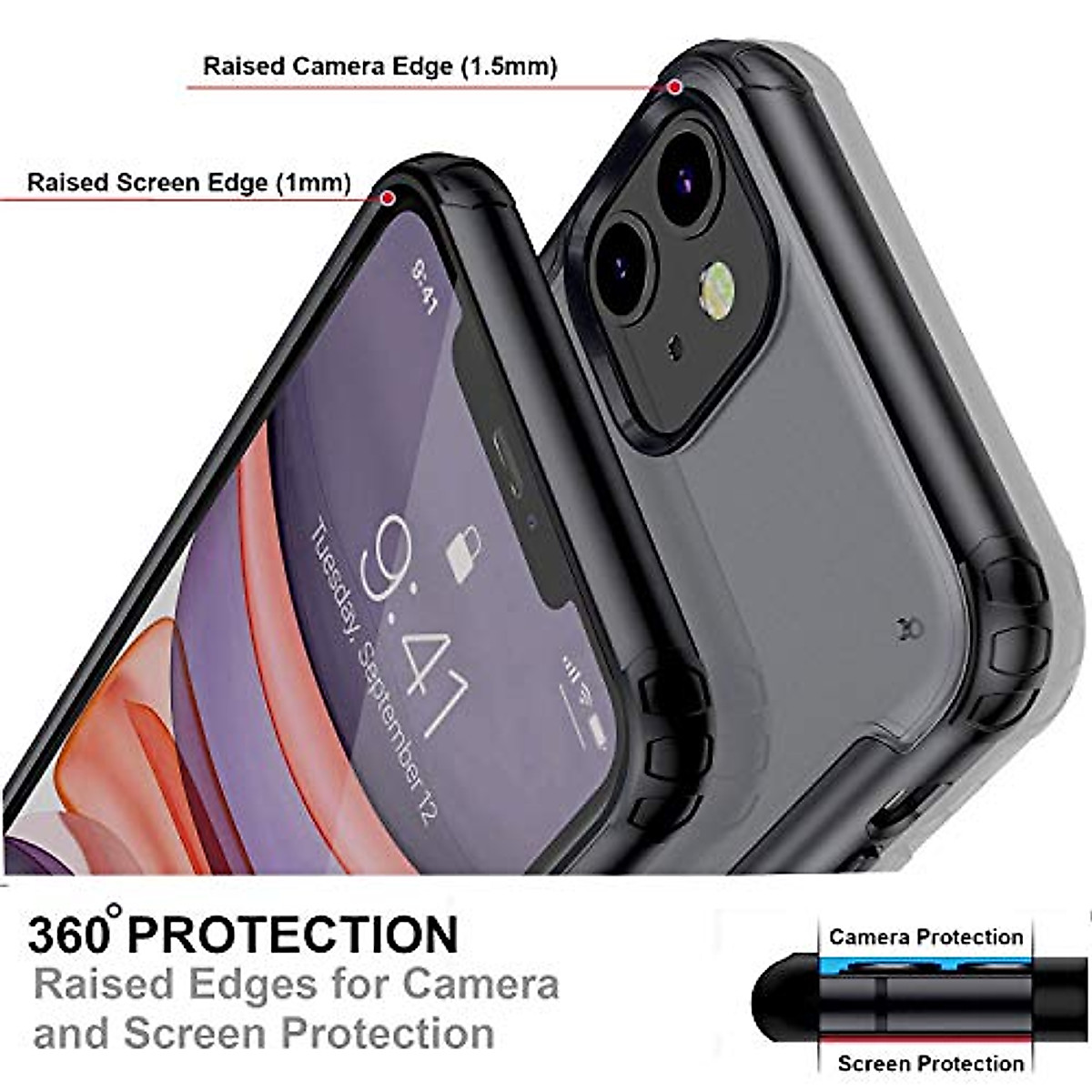 ZILLKO Compatible with iPhone 11 Case - Military Grade Drop Protection - Shockproof Phone Armor - Scratch Resistant - Lightweight - Slim Protective - Hybrid Case Designed for iPhone 11 6.1" - Black